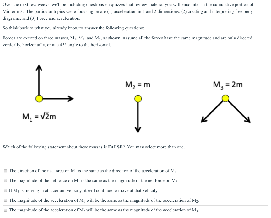 Solved Forces are exerted on three masses, M1, M2, and M3, | Chegg.com