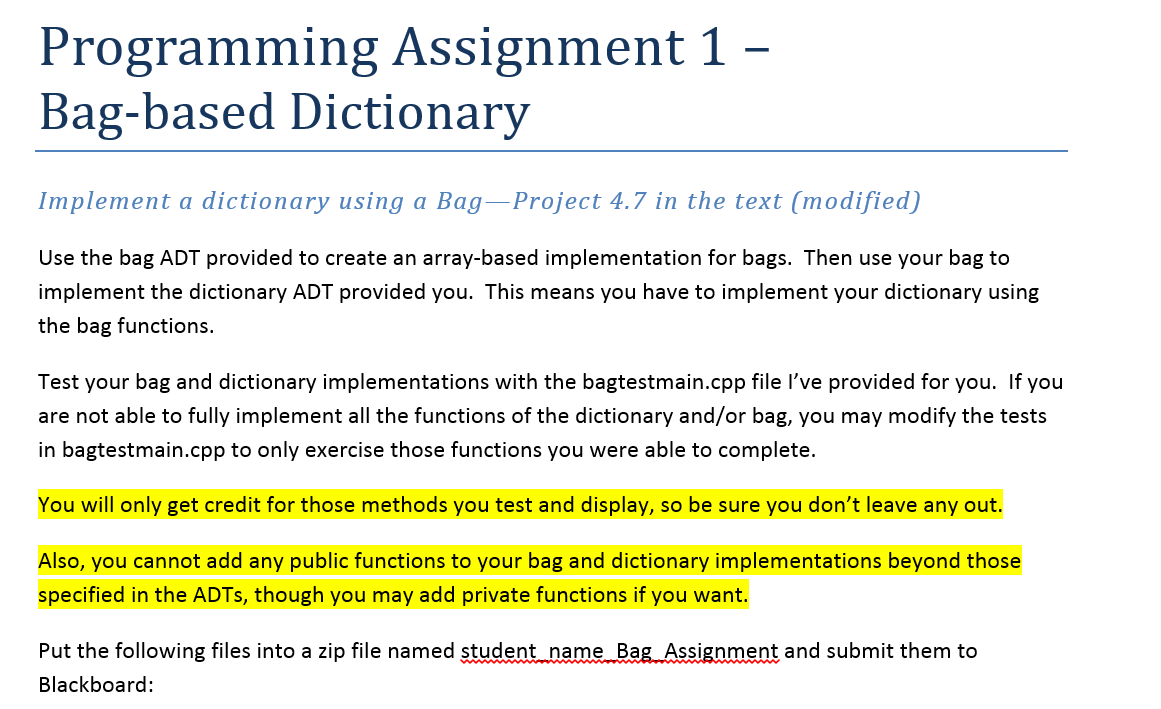 Solved Programming Assignment 1 - Bag-based Dictionary | Chegg.com