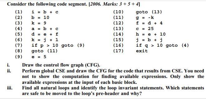 Solved Consider the following code segment. [2006. Marks: | Chegg.com