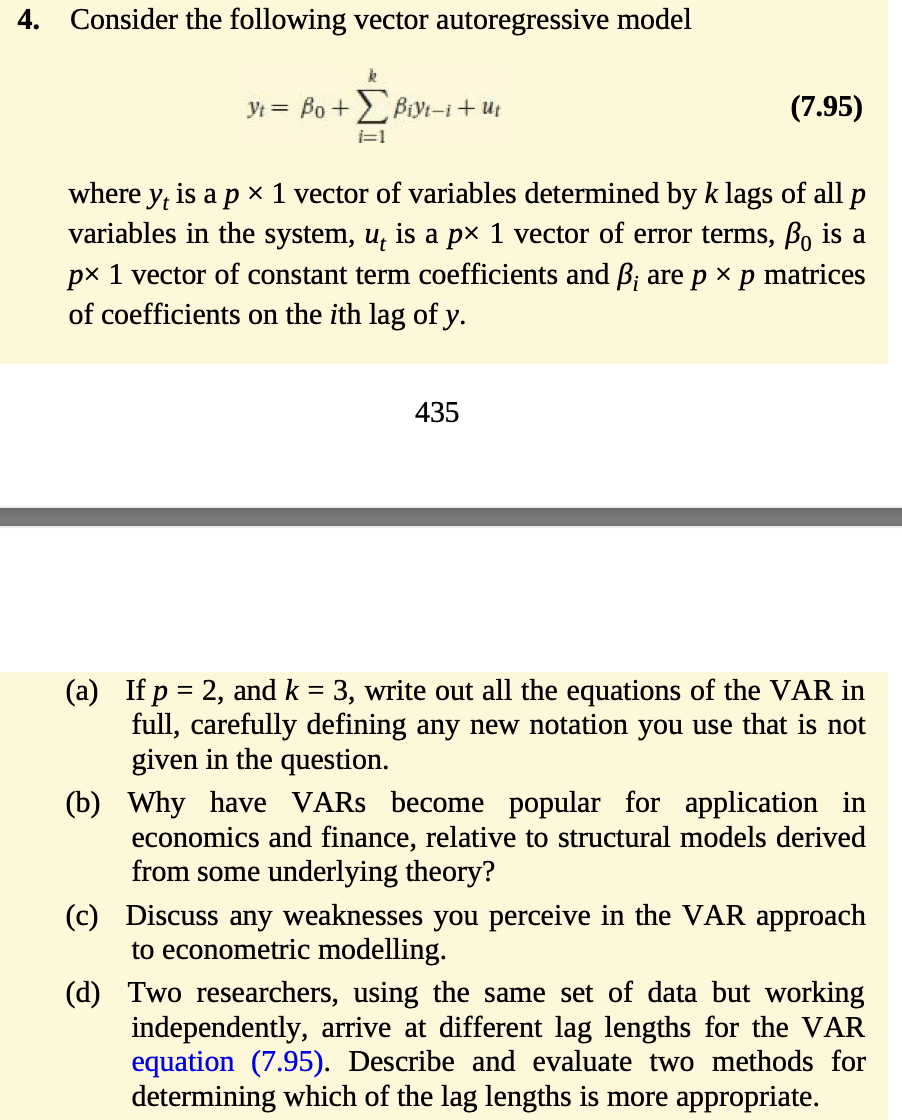 Solved Consider the following vector autoregressive | Chegg.com