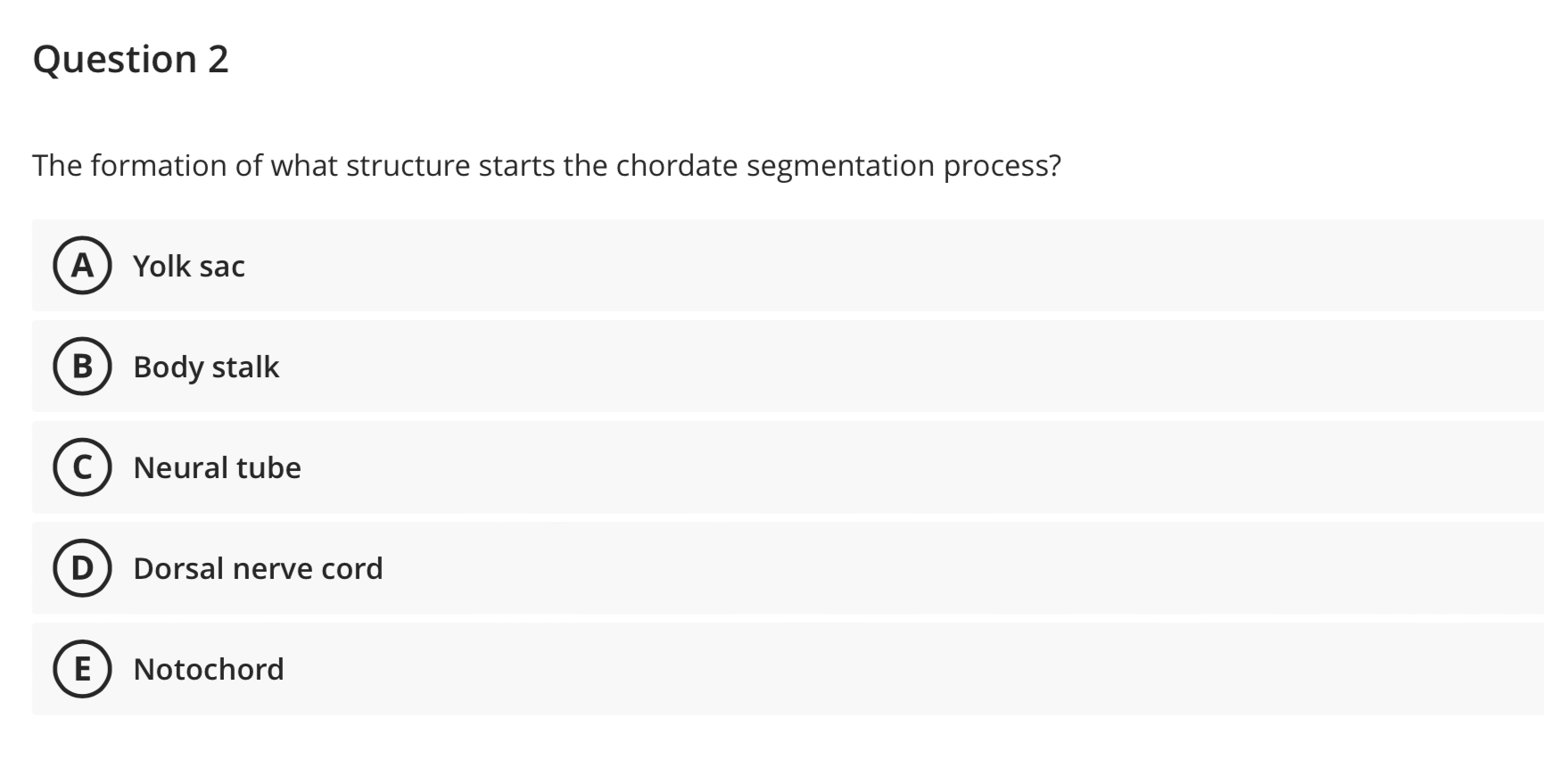 Question 2 The formation of what structure starts the | Chegg.com