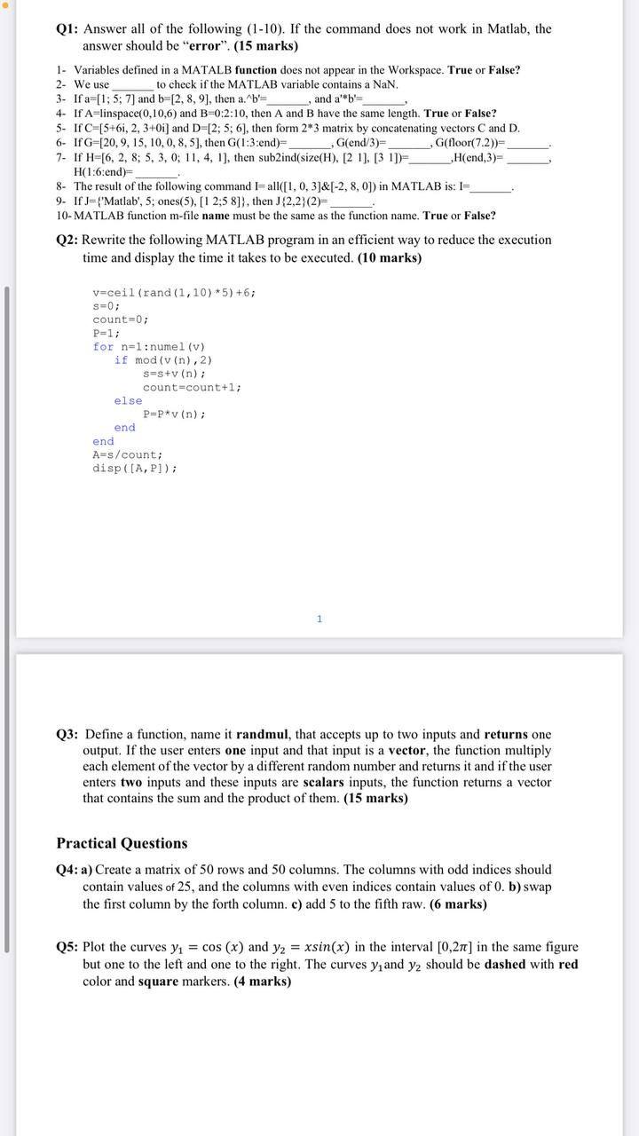 Solved Q1 Answer All Of The Following 1 10 If The 
