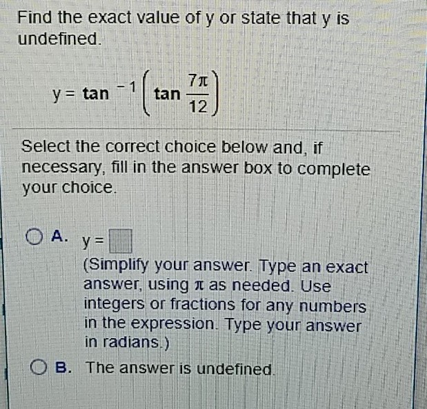 Solved Find the exact value of y or state that undefined y | Chegg.com