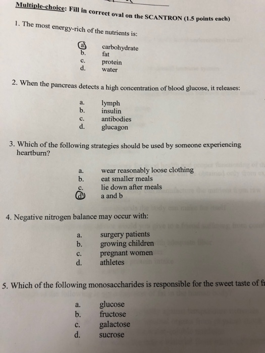 Solved Multiple-choice: Fill in correct oval on the SCANTRON | Chegg.com