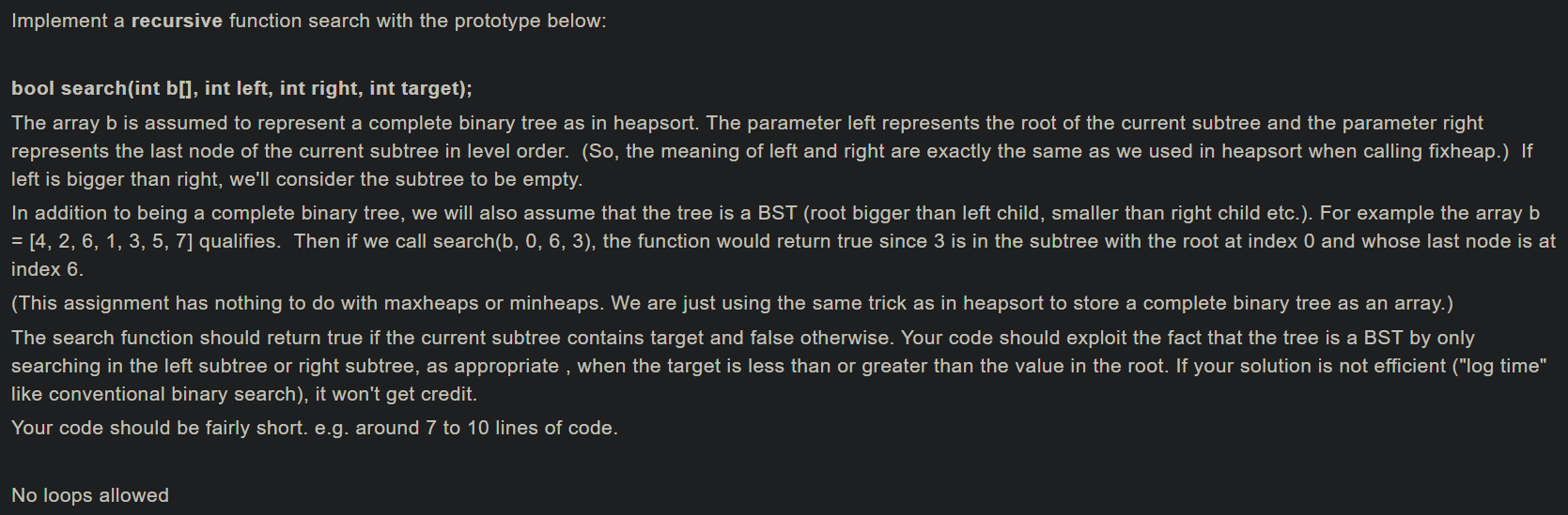 Solved Implement a recursive function search with the | Chegg.com