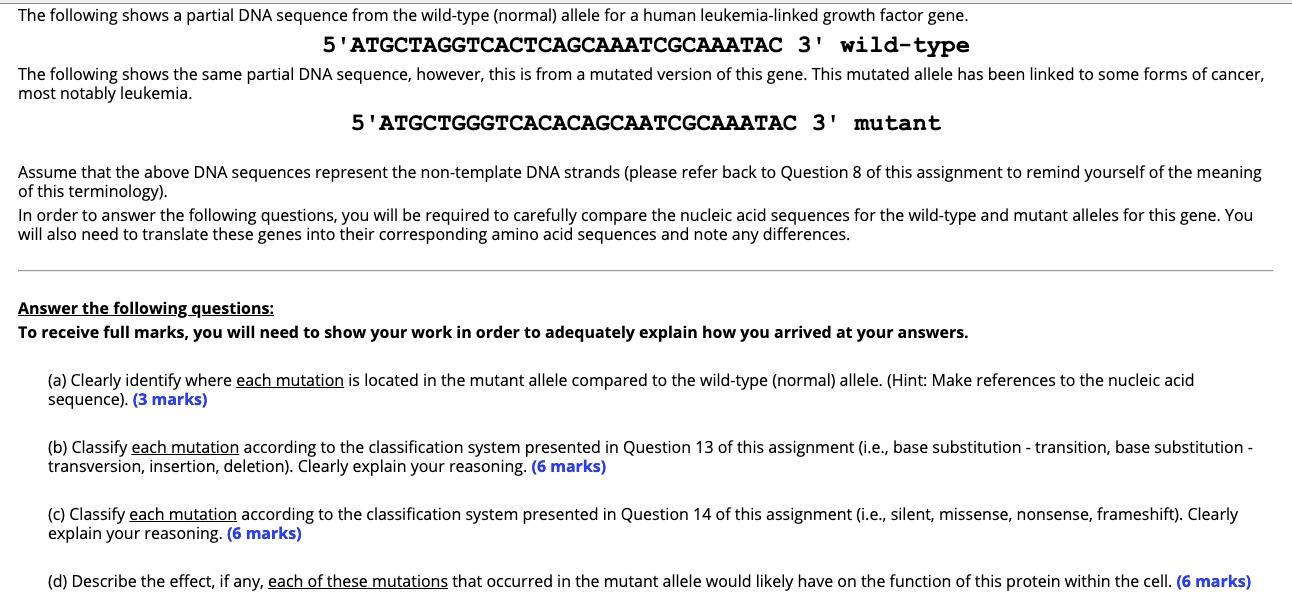 Solved The following shows a partial DNA sequence from the | Chegg.com