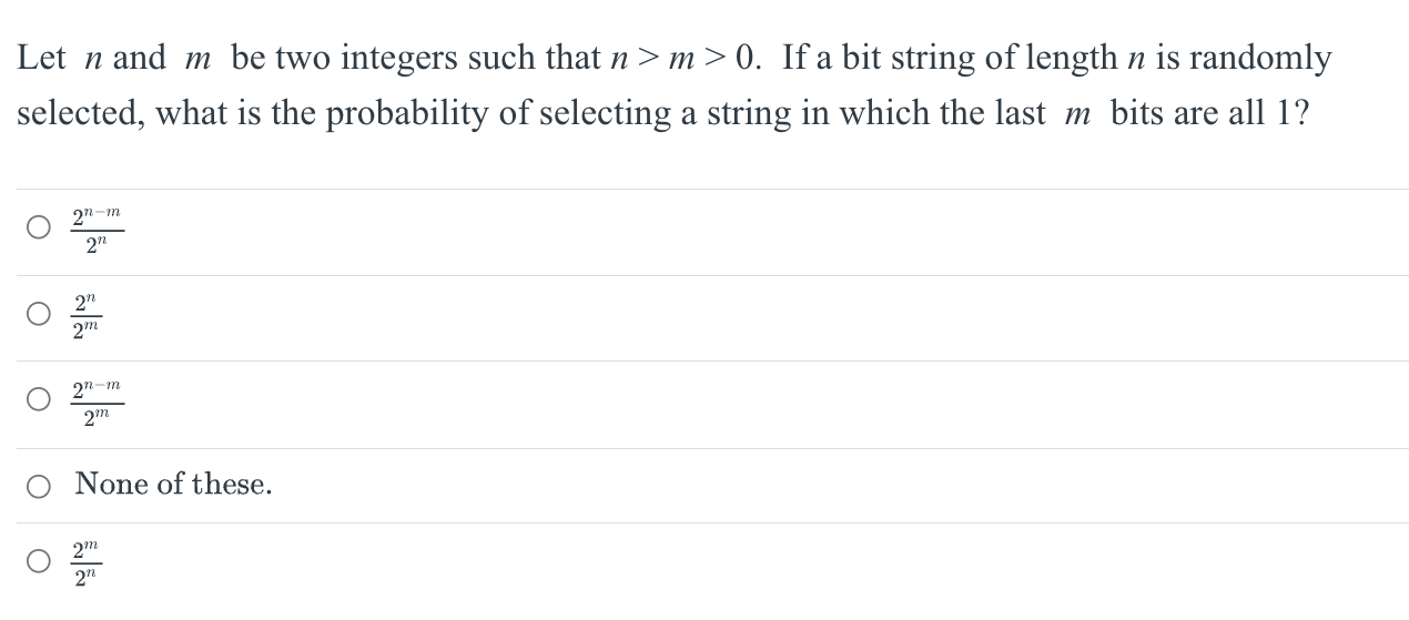 Solved Let n and m be two integers such that n>m>0. If a bit | Chegg.com