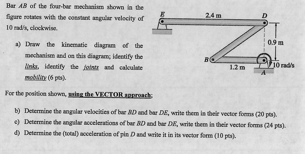 Solved Bar AB of the four-bar mechanism shown in the 2.4 m | Chegg.com