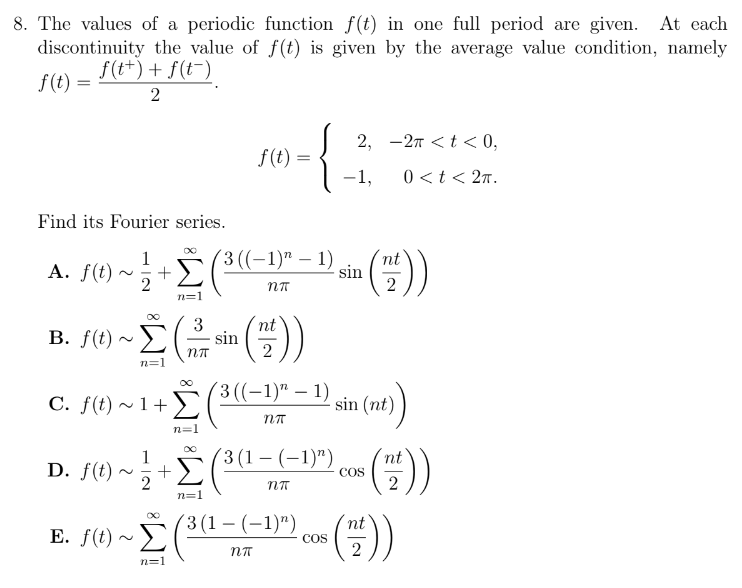 Solved The values of a periodic function f(t) ﻿in one full | Chegg.com