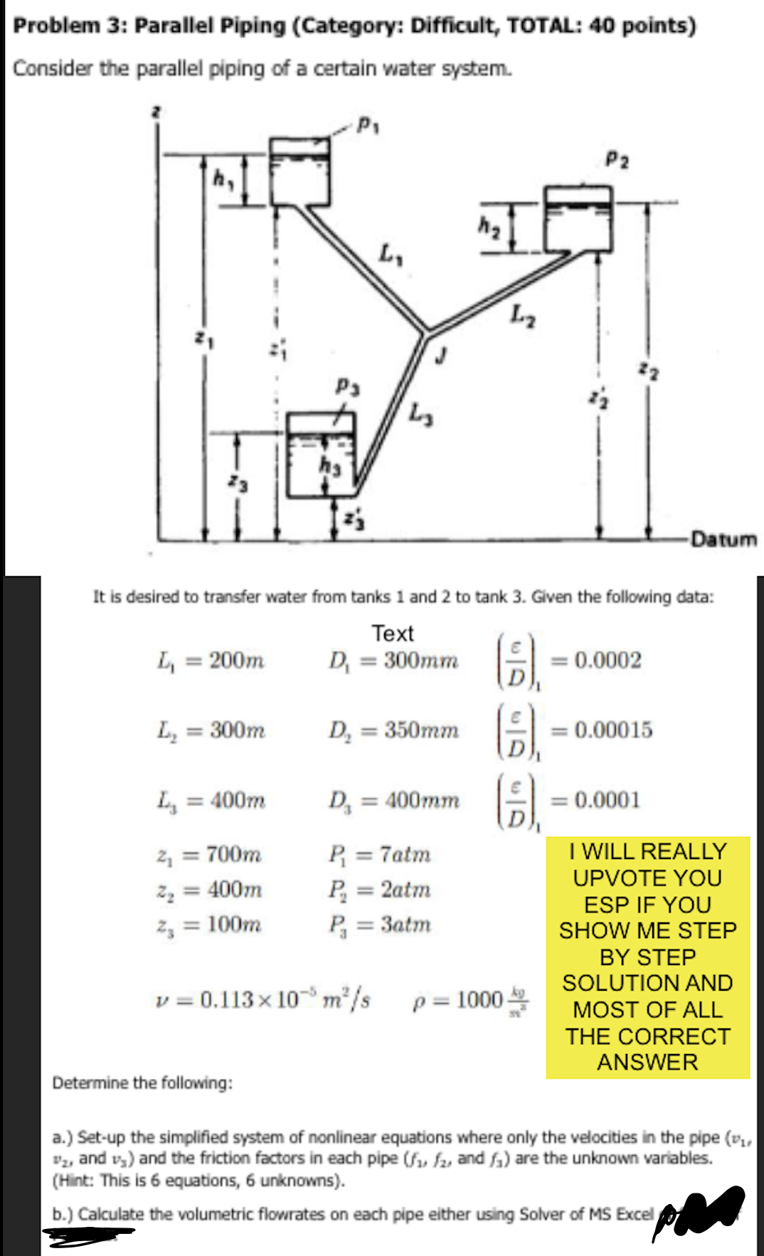 Solved Problem 3: Parallel Piping (Category: Difficult, | Chegg.com