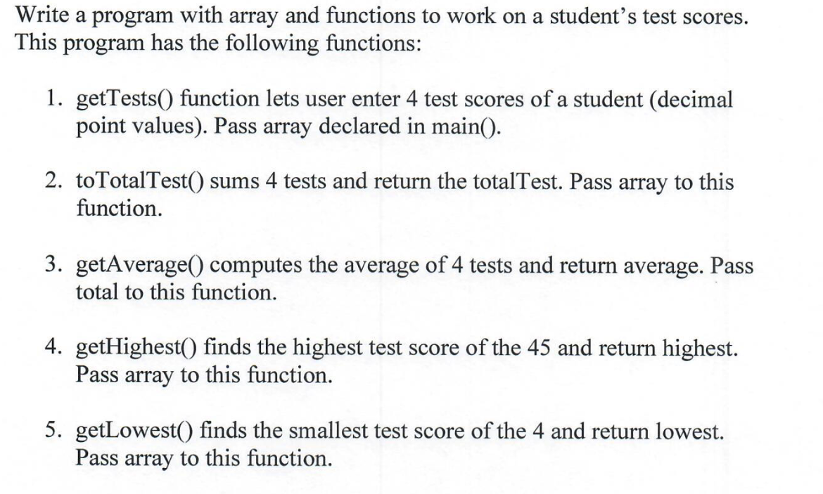 Solved Write a program with array and functions to work on a | Chegg.com