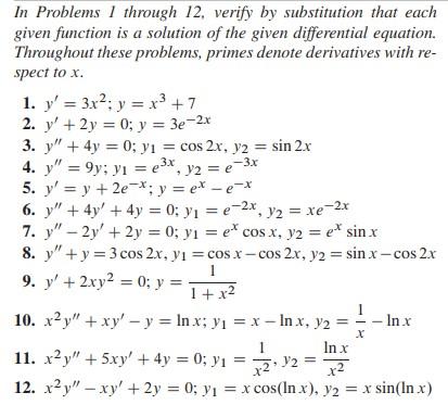 Solved In Problems 1 through 12, verify by substitution that | Chegg.com