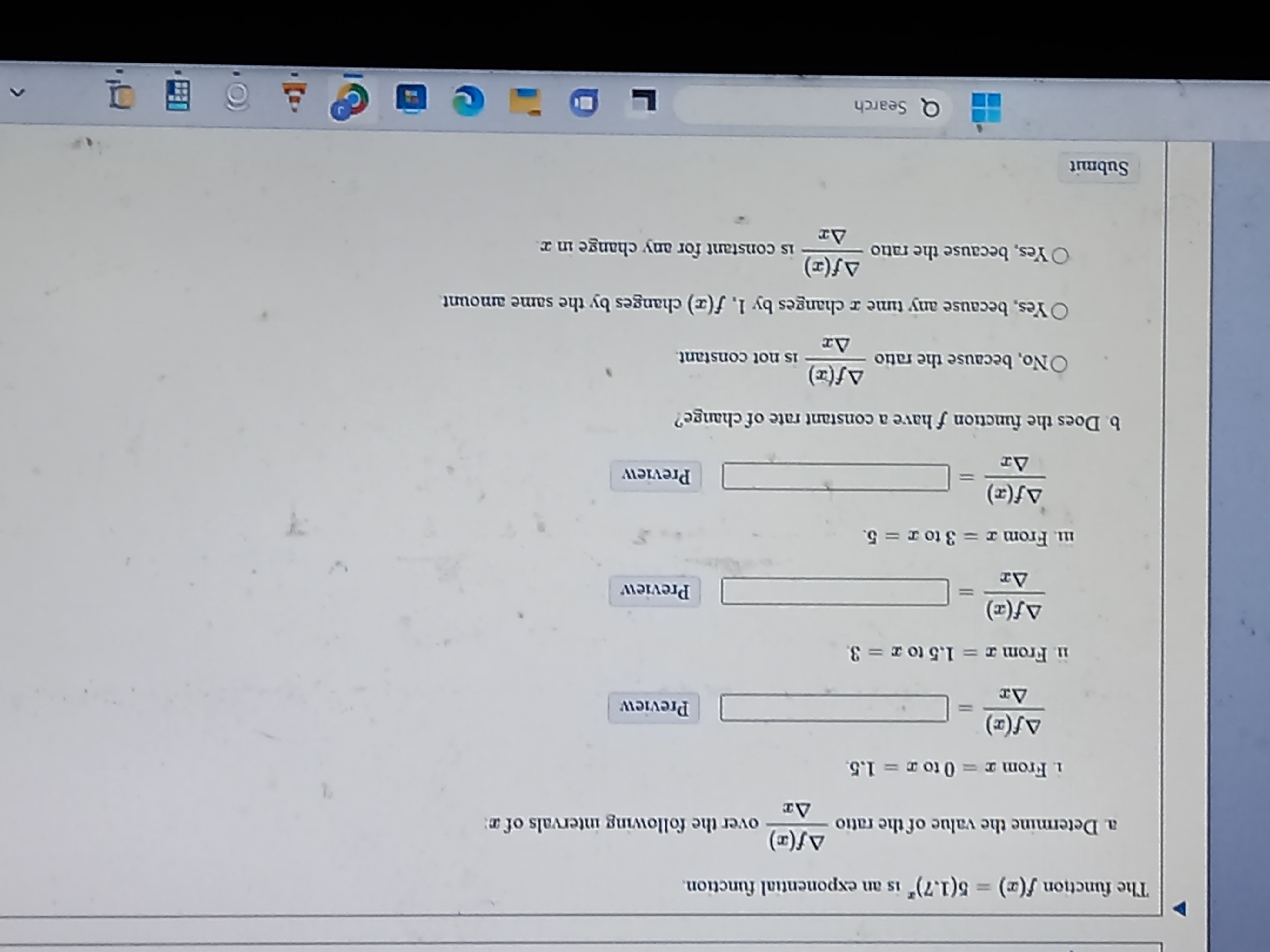 Solved The function f(x)=5(1.7)x is an exponential function. | Chegg.com