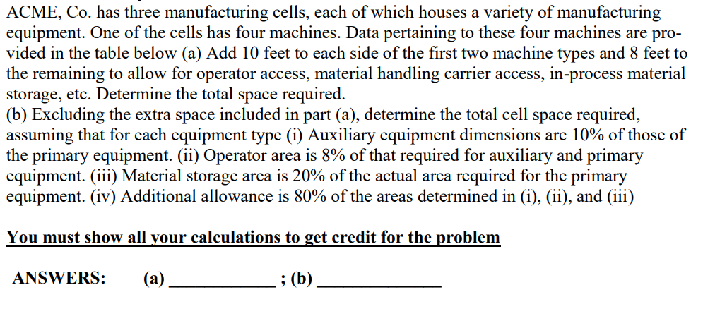 ACME, Co. has three manufacturing cells, each of | Chegg.com