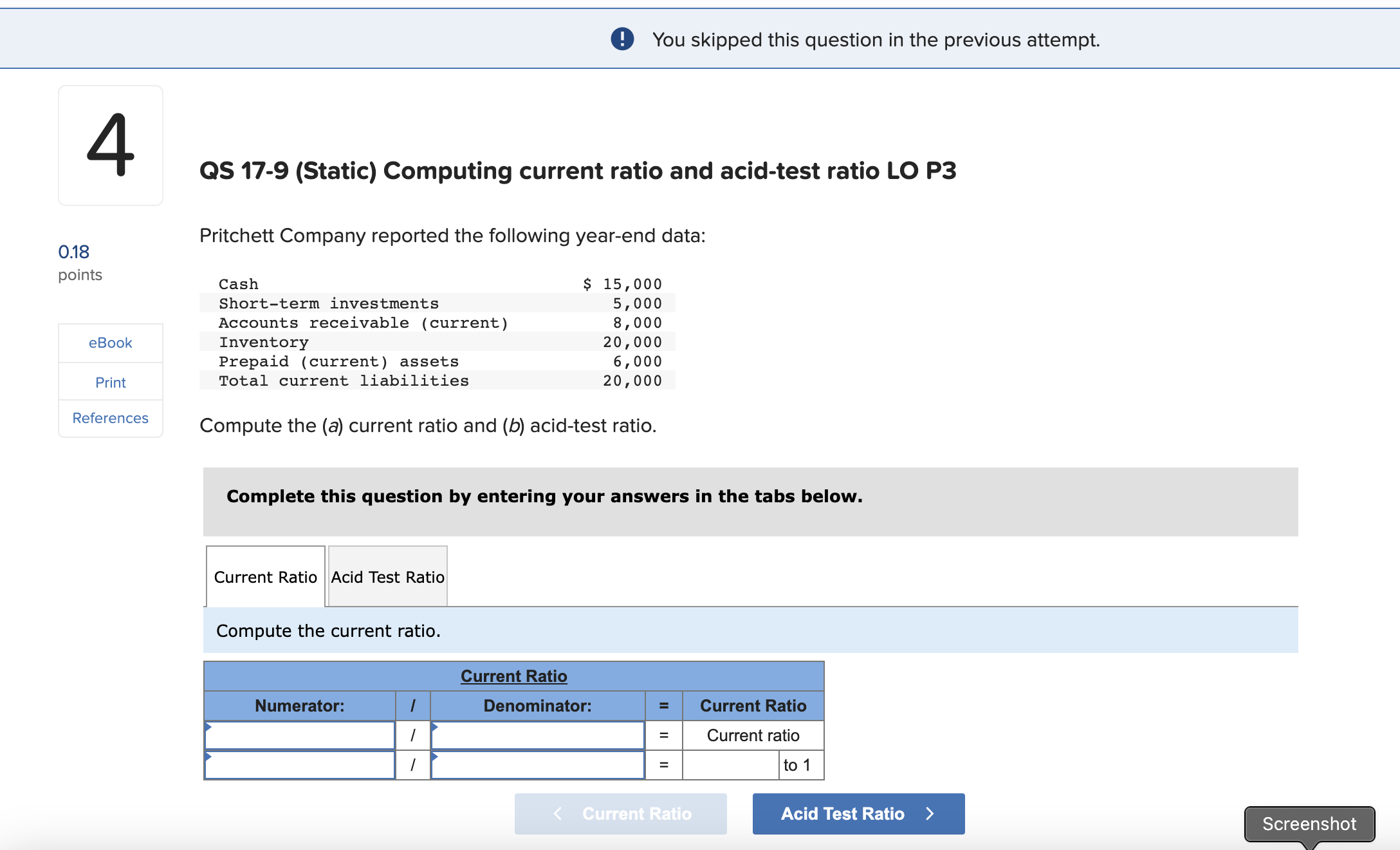 Solved QS 17-9 (Static) Computing current ratio and | Chegg.com