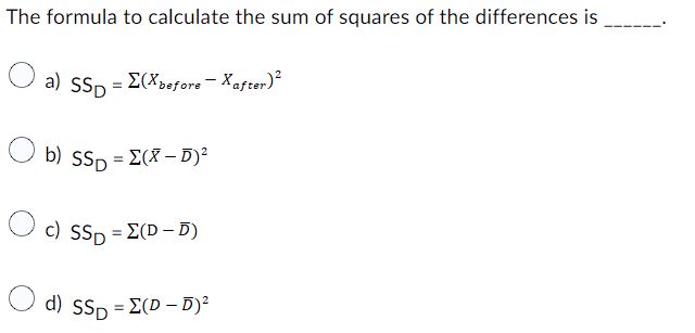 Solved The formula to calculate the sum of squares of the | Chegg.com
