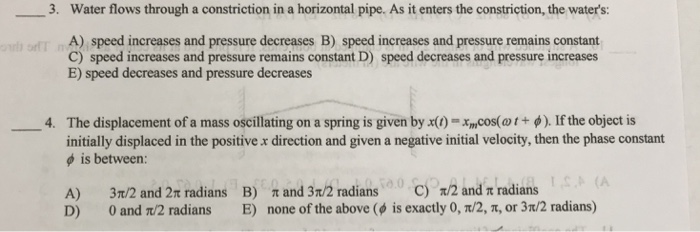 Solved 3. Water flows through a constriction in a horizontal | Chegg.com