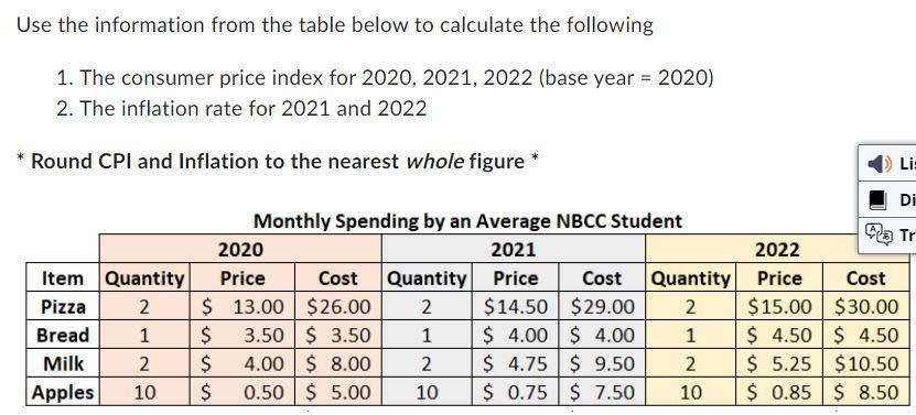 Solved Use the information from the table below to calculate | Chegg.com