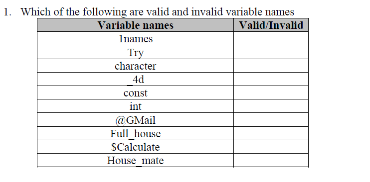 Solved 1. Which of the following are valid and invalid | Chegg.com