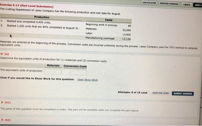 Solved CALCULATOR PRI TER VERSION «BACK NEXT Exercise 3-17 | Chegg.com