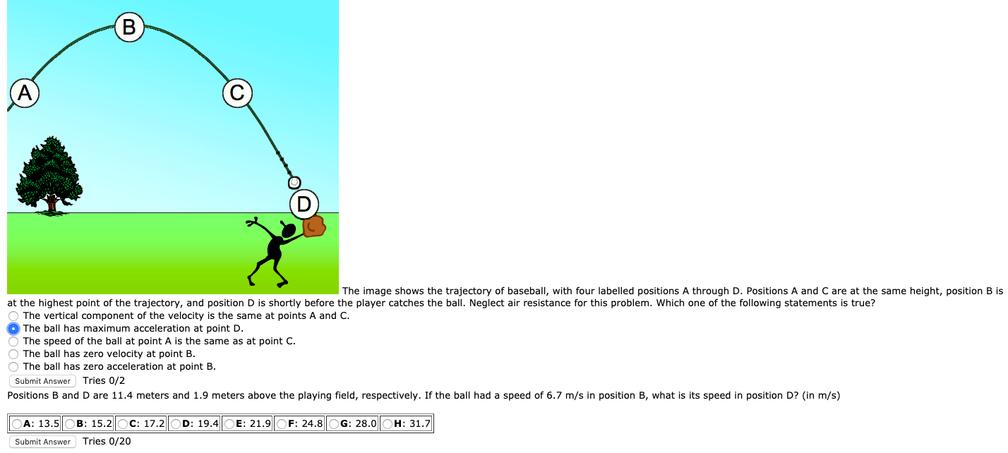 Solved The image shows the trajectory of baseball, with four | Chegg.com