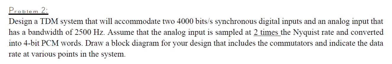 Problem 2: Design a TDM system that will accommodate | Chegg.com