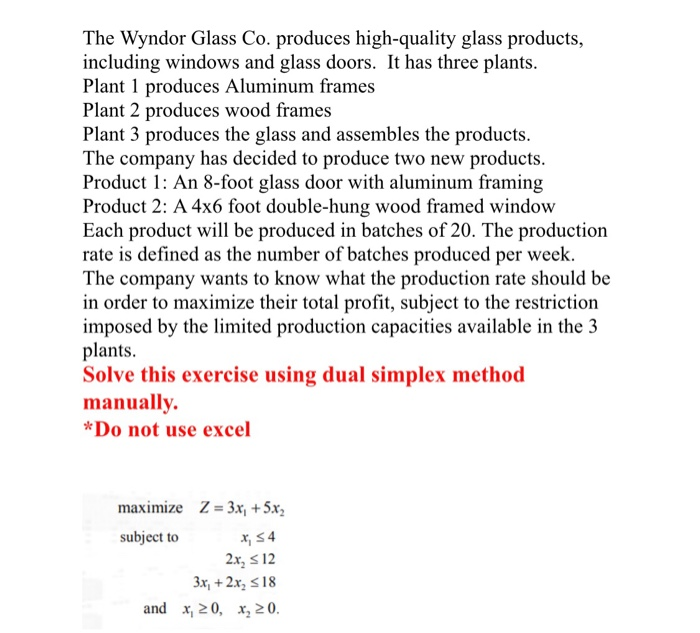 Solved The Wyndor Glass Co. produces high-quality glass | Chegg.com
