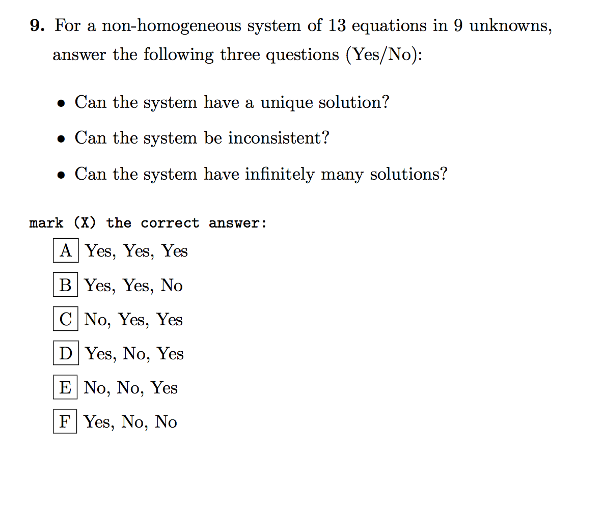 Solved 9. For a non-homogeneous system of 13 equations in 9 | Chegg.com