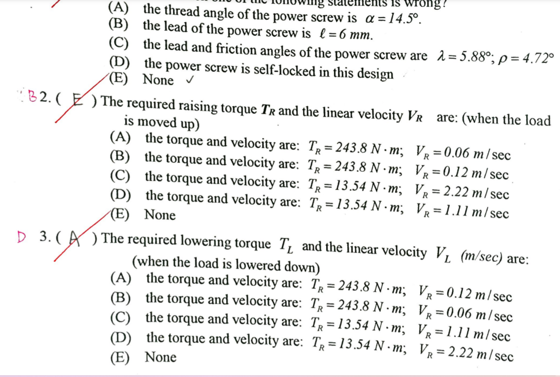 I A Double Acme Thread Power Screw Has A Nominal