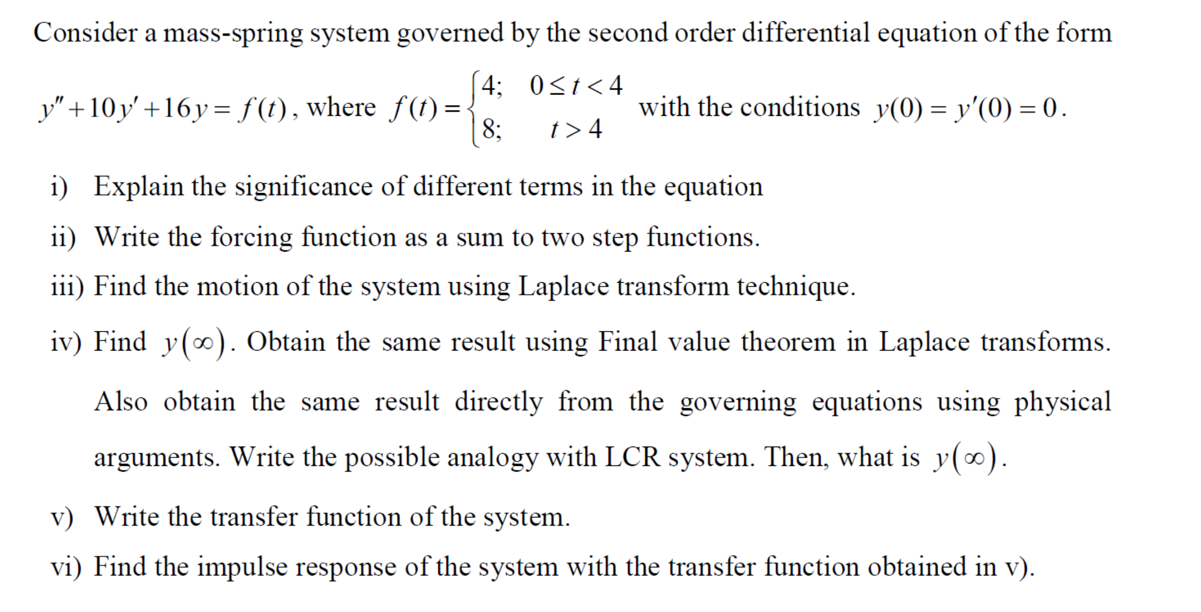 Consider a mass-spring system governed by ﻿the second | Chegg.com