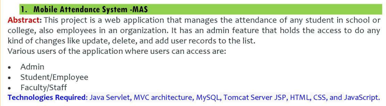 Solved Mobile Attendance System -MASAbstract: This project | Chegg.com