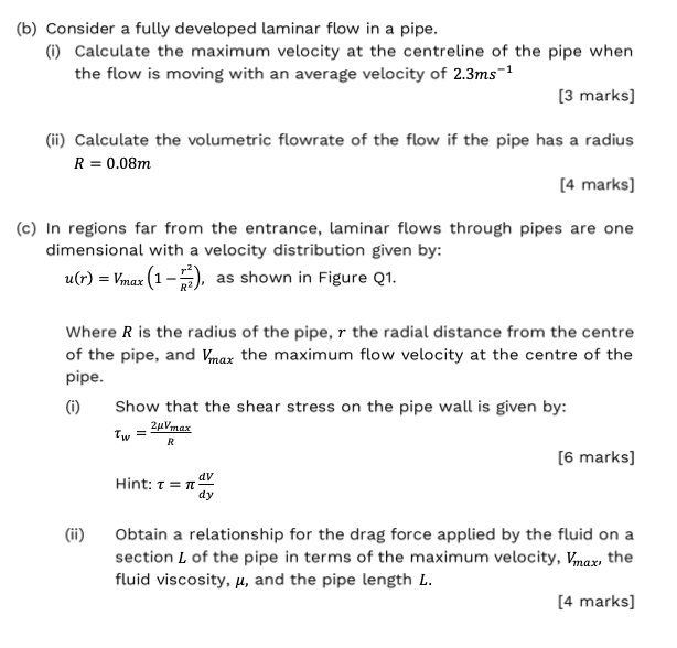 Solved (b) Consider a fully developed laminar flow in a | Chegg.com