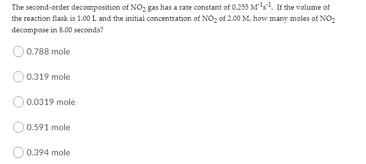 Solved The second-order decomposition of NO2 gas has a rate | Chegg.com