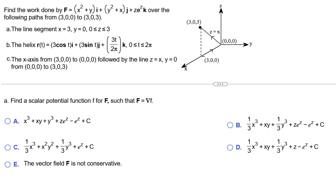 Solved Find the work done by F=(x2+y)i+(y2+x)j+zezk ﻿over | Chegg.com