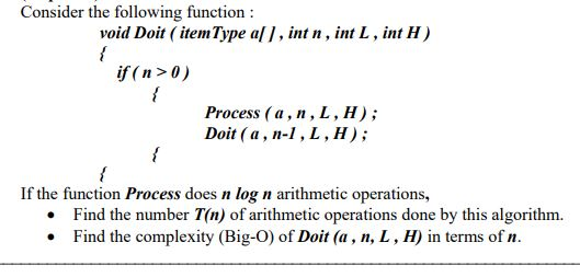Consider the following function : void Doit ( item | Chegg.com