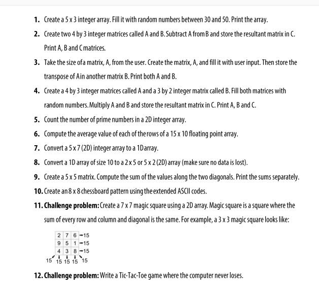 Solved 1 Create A 5×3 Integer Array Fill It With Random 9516