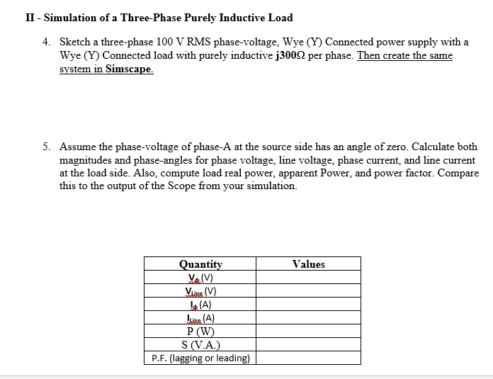 Solved II - Simulation of a Three-Phase Purely Inductive | Chegg.com