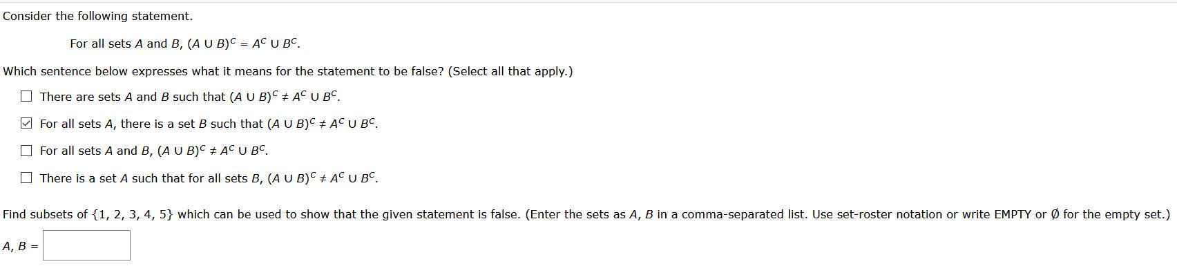 Solved Consider the following statement. For all sets A and | Chegg.com