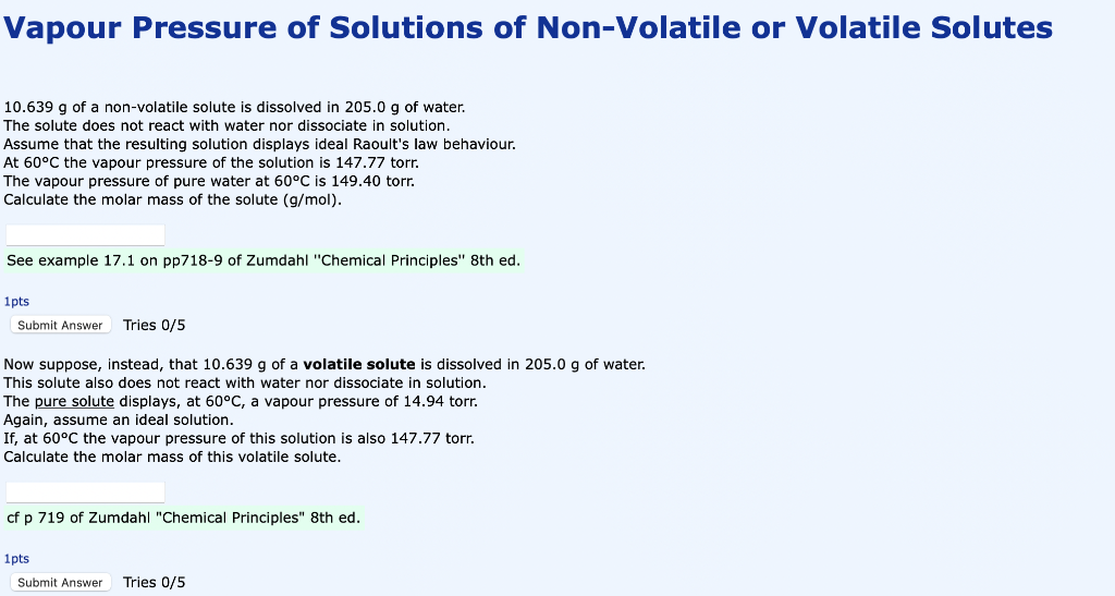 Solved Vapour Pressure of Solutions of Non-Volatile or | Chegg.com