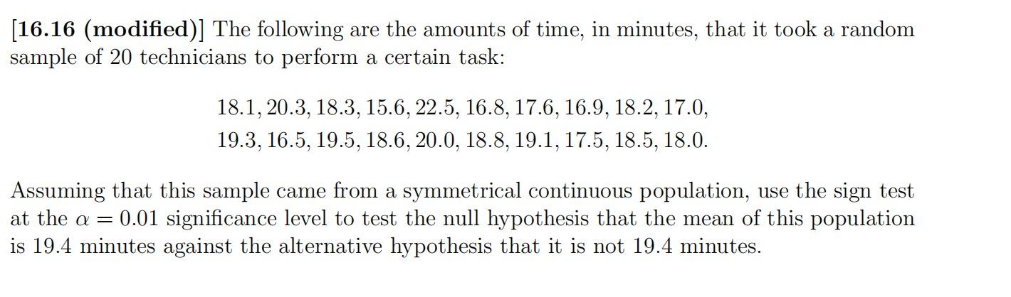 Solved [16.17] Rework Exercise 16.16 using the signed-rank | Chegg.com