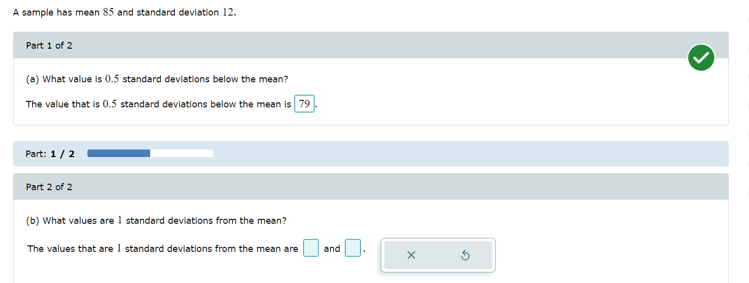 Solved A sample has mean 85 ﻿and standard deviation 12 ﻿A | Chegg.com