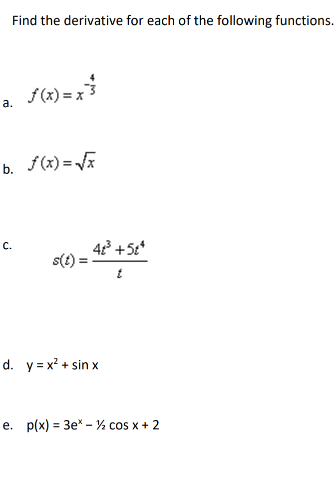 Solved Find the derivative for each of the following | Chegg.com
