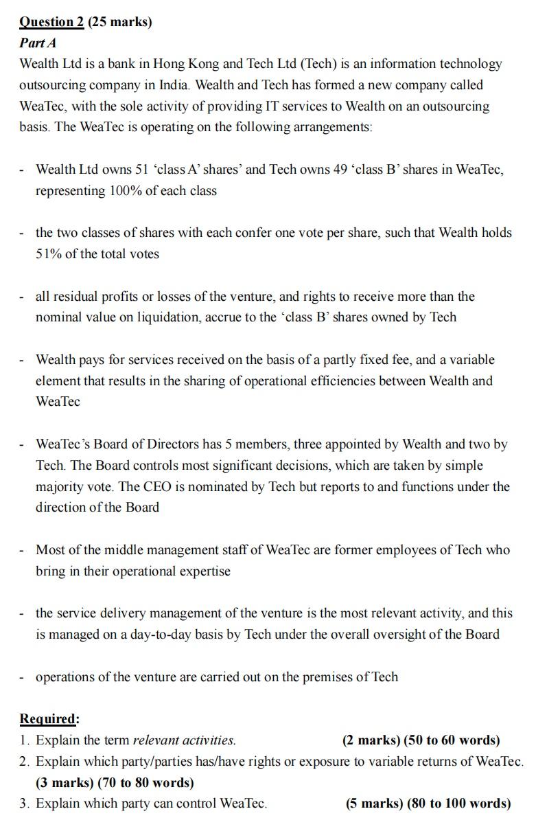 Solved Question 2 (25 marks) Part A Wealth Ltd is a bank in | Chegg.com