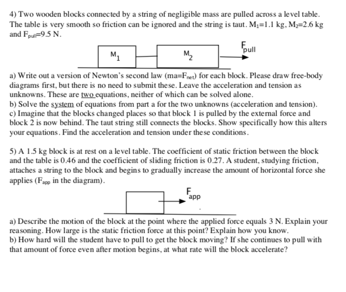 Solved 4) Two wooden blocks connected by a string of | Chegg.com