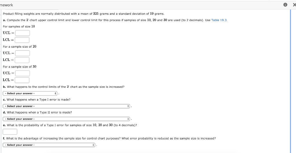 Solved mework Product filling weights are normally | Chegg.com