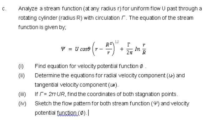 Solved C. Analyze a stream function (at any radius r) for | Chegg.com