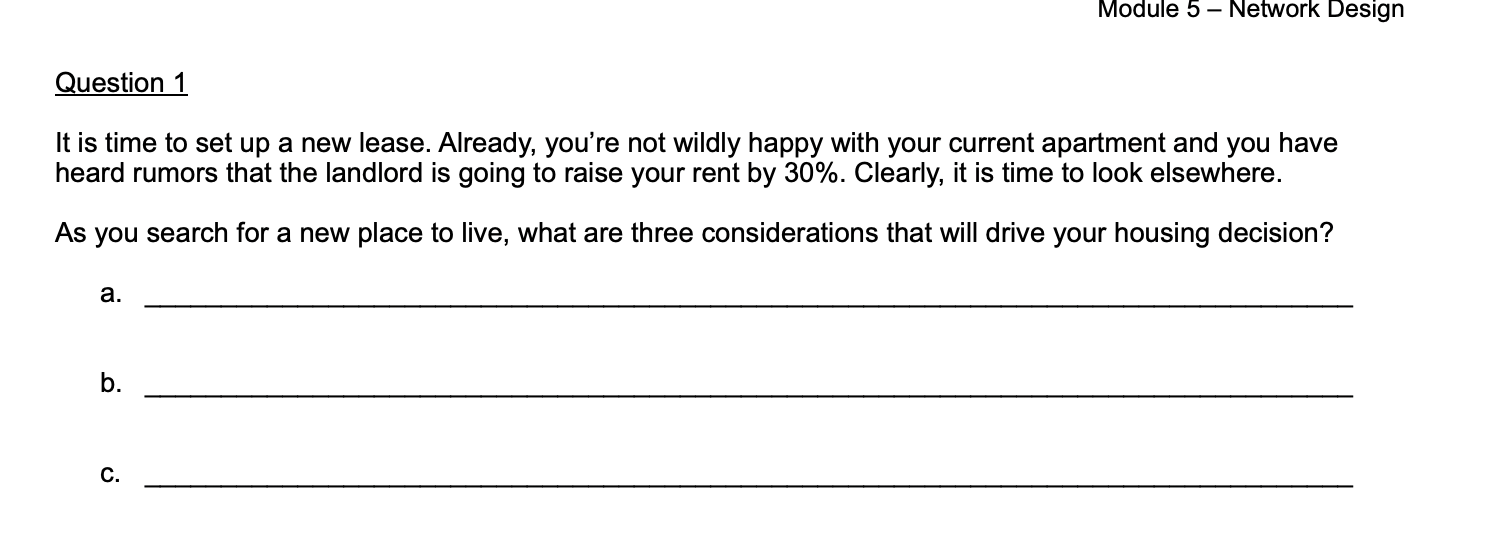 Solved Module 5 - Network Design Question 1 It is time to | Chegg.com