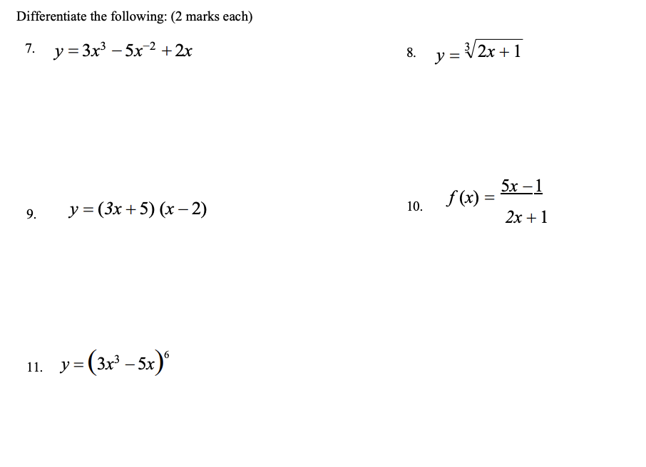 Differentiate the following: (2 ﻿marks | Chegg.com