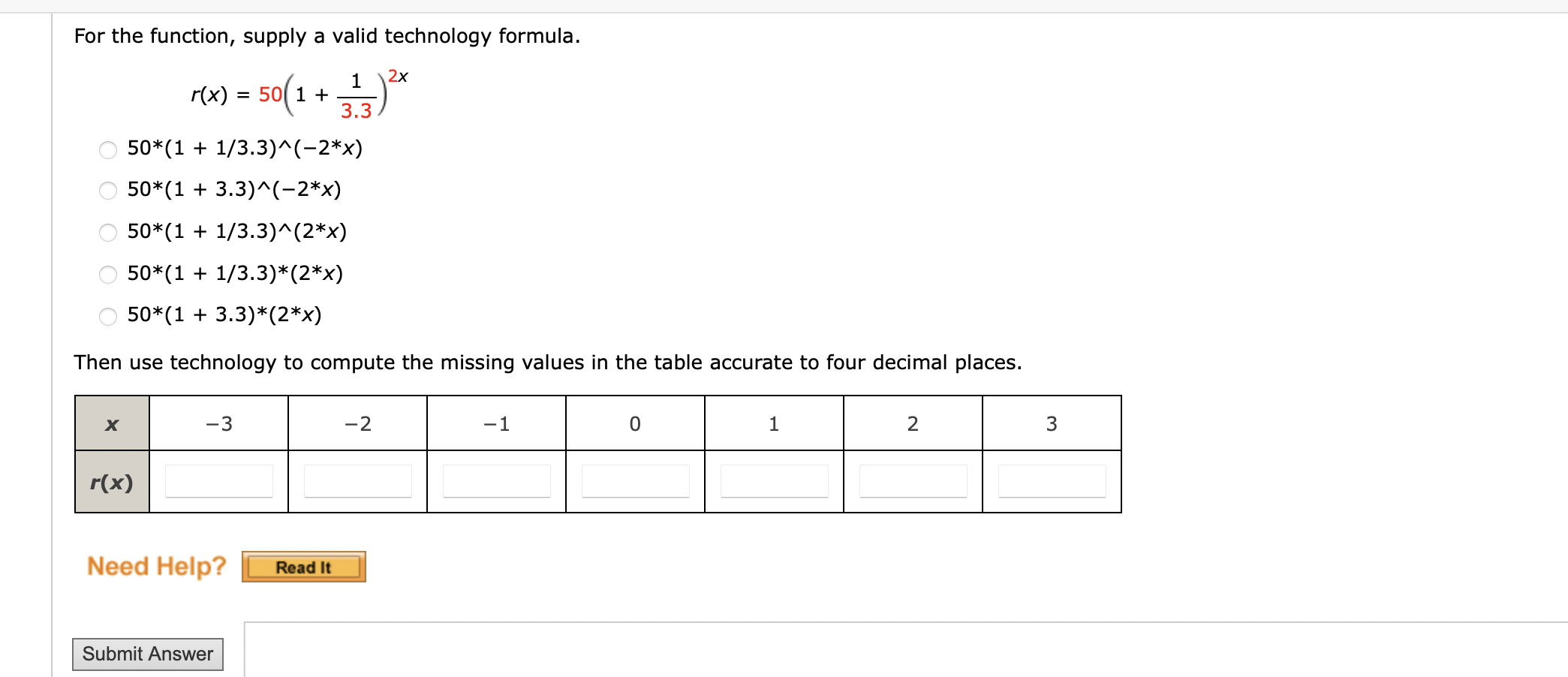 Solved For the function, supply a valid technology formula. | Chegg.com