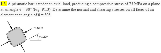 Solved 1.3. ﻿A prismatic bar is under an axial load, | Chegg.com